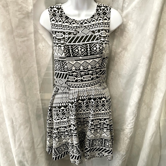 Three Hearts | Dresses | Three Hearts Black White Aztec Skater Mini ...